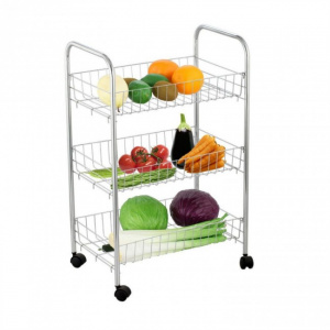 Etajera metalica cu 3 cosuri si roti plastic, alb, 40x26x62 cm ...