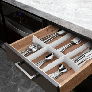 Set 4 organizatoare, separatoare pentru sertare , 39x10 cm alb ...