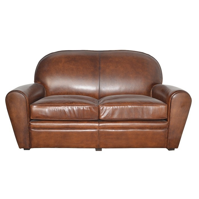 Canapea 2 locuri, maro, din piele naturala, Club