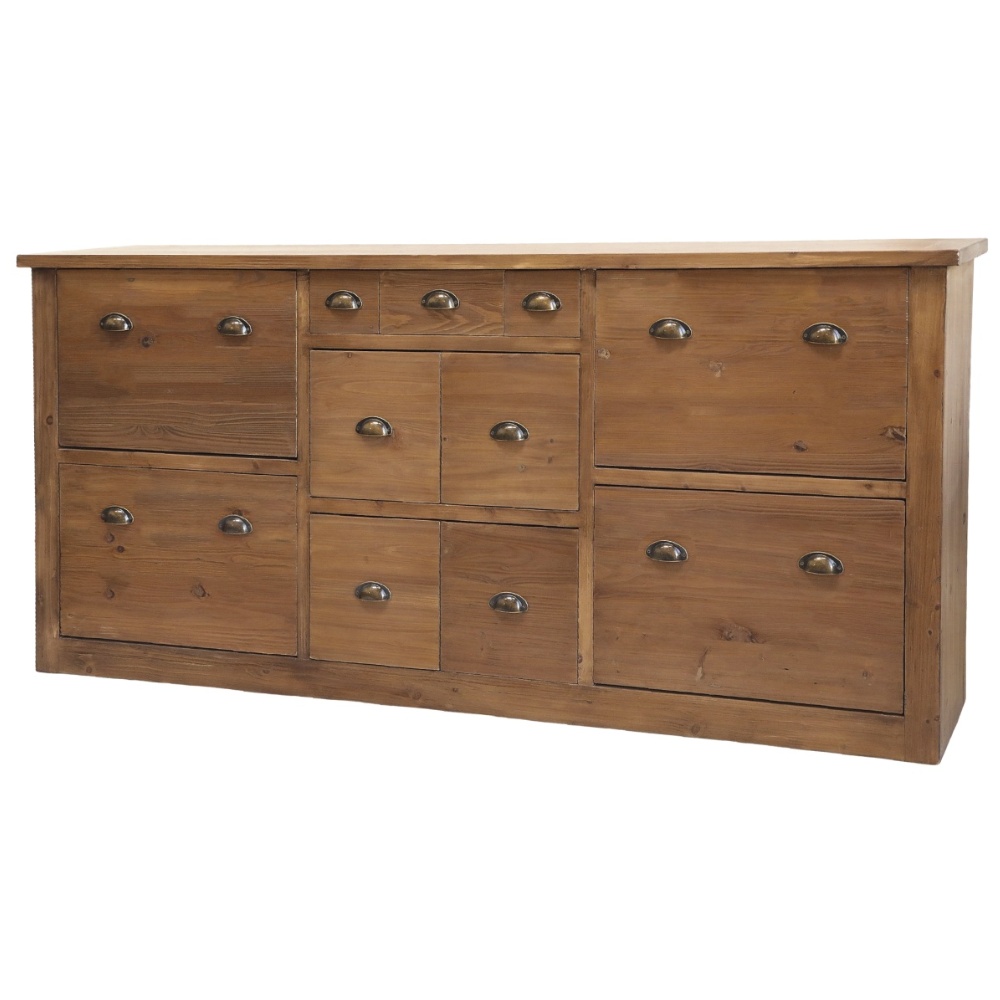 Comodă din lemn masiv, cu sertare pentru pantofi, aspect vintage