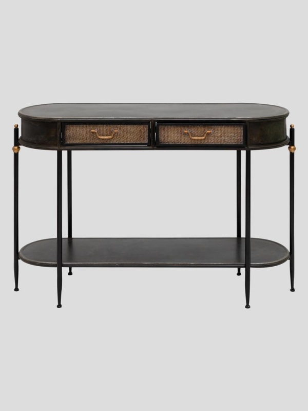 Consola din metal, cu 2 sertare si un raft de depozitare, cu aspect ...