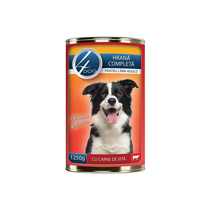 Conserva cu Carne de Vita pentru Caini 4DOG, 1240g