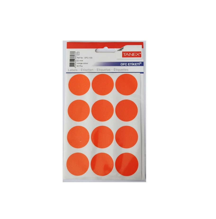 Etichete autoadezive color, D32 mm, 60 buc/set, Tanex - Orange