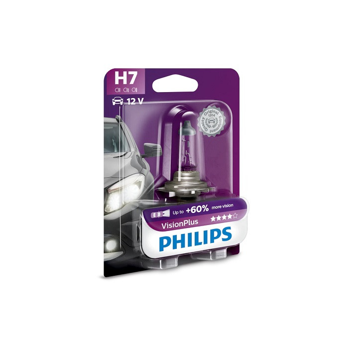 Bec auto cu halogen Philips H7 Vision Plus, +60%, 12V, 55W