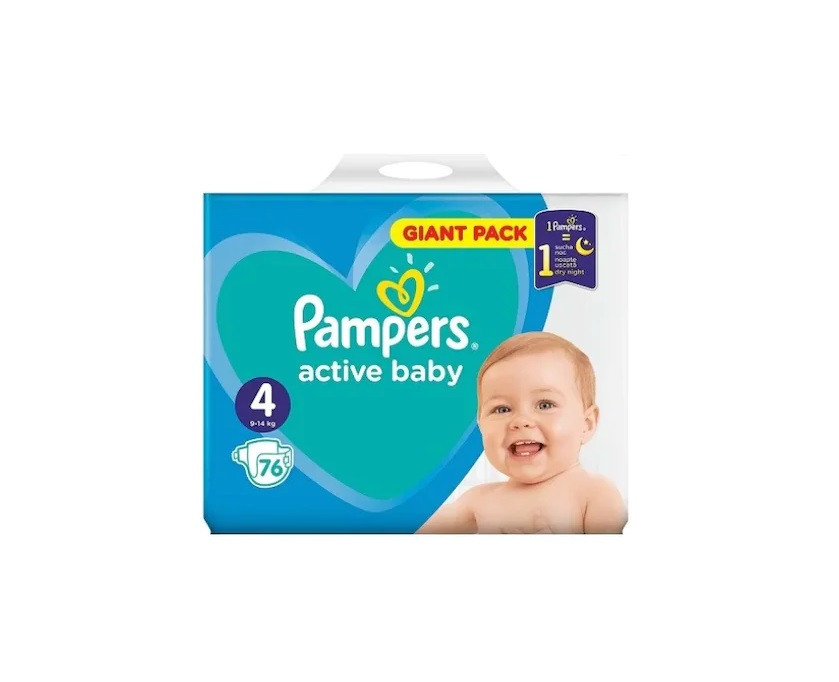 Scutece Pampers Active Baby Giant Pack, nr. 4, 9-14kg, 76buc
