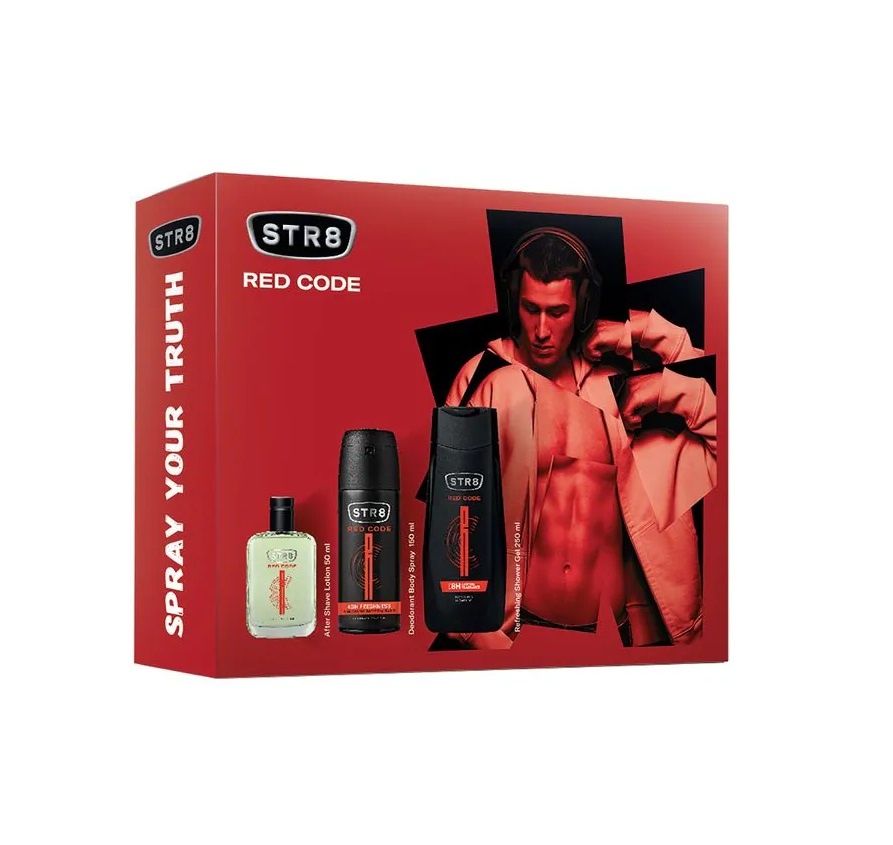 Set Caseta cadou STR8 Red Code: Lotiune after shave 50ml + Deodorant spray, 150ml + Gel de dus ...