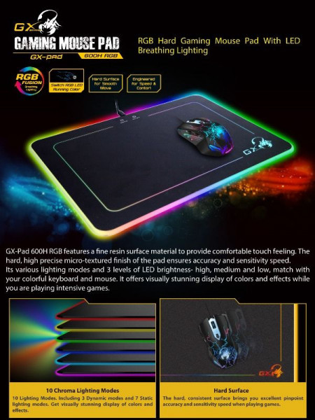 MousePAD GENIUS gaming, GX-Pad 600H RGB, plastic, iluminare RGB
