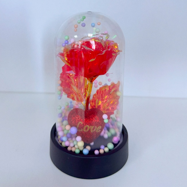 Aranjament Bubble Tea in Love in Cupola Sticla, cu Trandafir artizanal ...