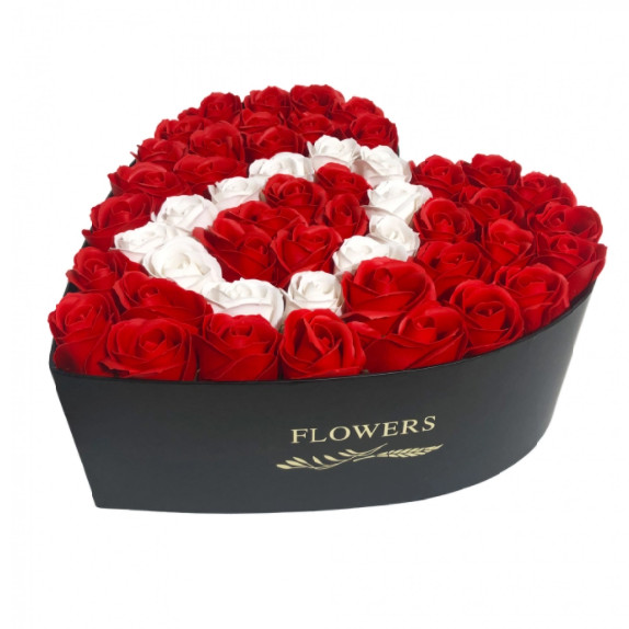 Aranjament floral personalizat cu litera cutie inima neagra cu 49 ...