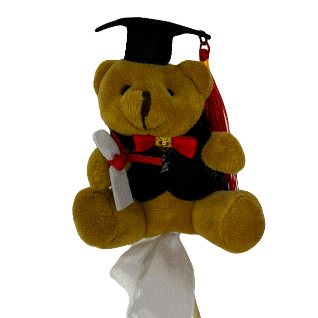 Ursulet de plus Absolvent, cu toca, roba si diploma, pe bat, 10 cm