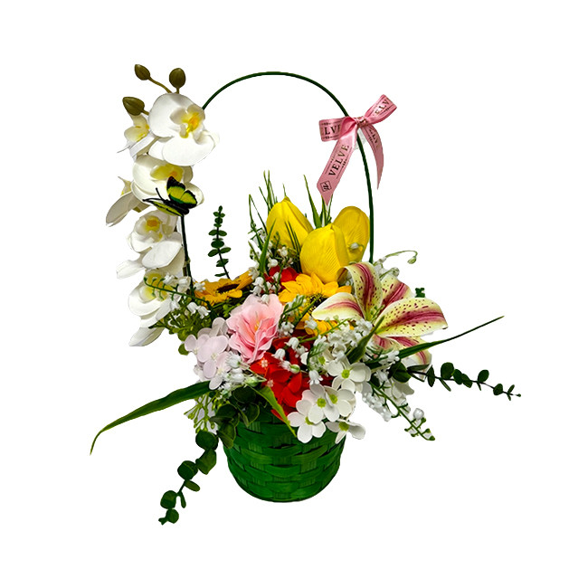 Cosulet aniversar Floral Collection, cu plante verzi, orhidee, iris ...