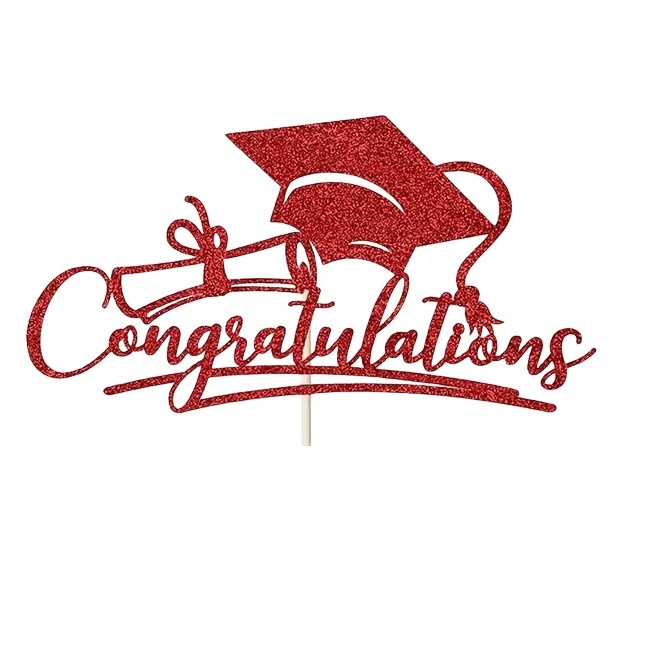 Topper cu toca si mesaj "Congratulations", 17 x 10 cm, rosu