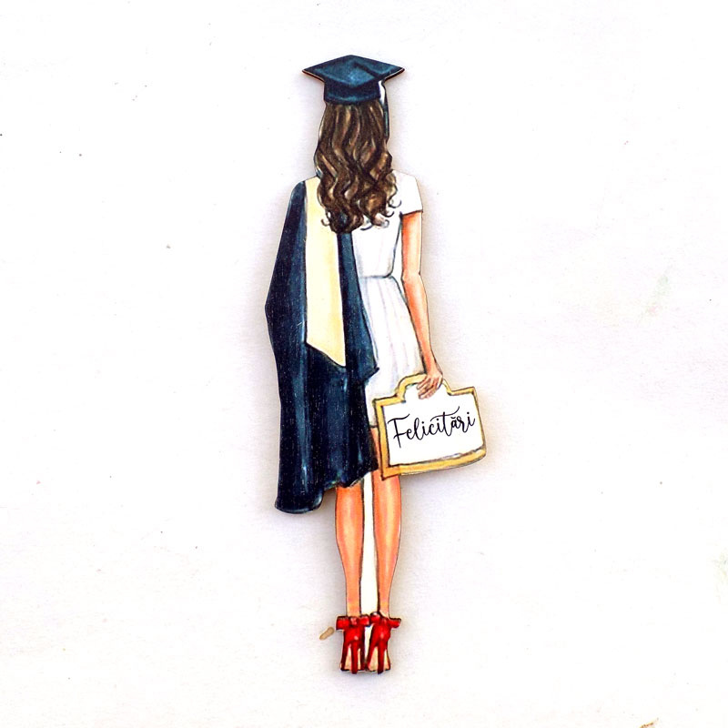 Ornament Decorativ din lemn "Absolventa cu mesaj Felicitari!"