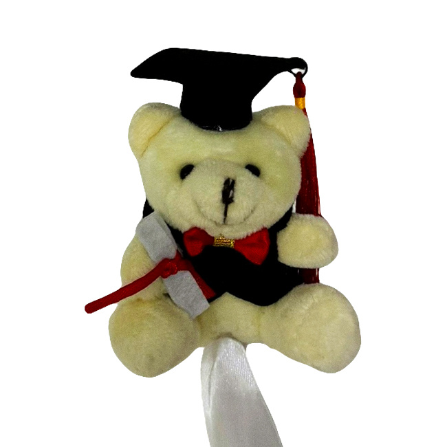 Ursulet de plus Absolvent, cu toca, roba si diploma, pe bat, 10 cm
