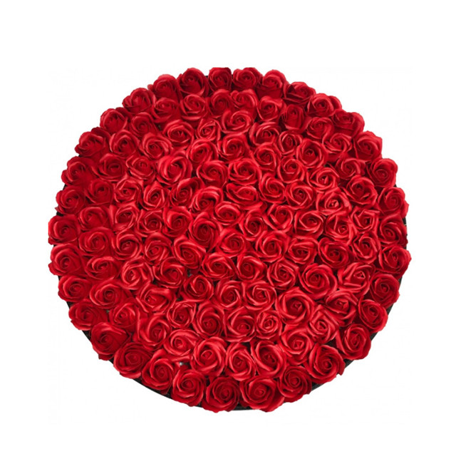 Aranjament floral cutie rotunda cu 85 trandafiri de sapun