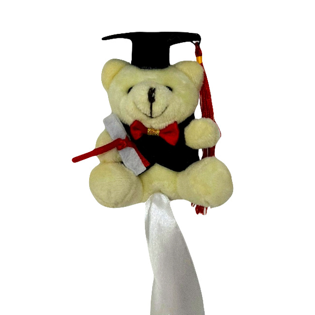 Ursulet de plus Absolvent, cu toca, roba si diploma, pe bat, 10 cm