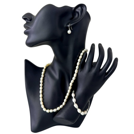 Set Pearl Grace, colier, bratara si cercei din perle de cultura, Alb unt