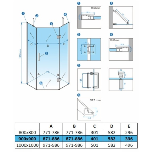 Cabina de dus KZ10B pentagonala, Dimensiune 90x90cm, Culoare Auriu Periat