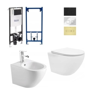Set vas Wc si Bideu VERA,cu cadru Wc ROCA s , clapeta la alegere