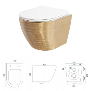 Vas WC PRO CARLO FLAT BRUSH GOLD Auriu / Alb - ProEra