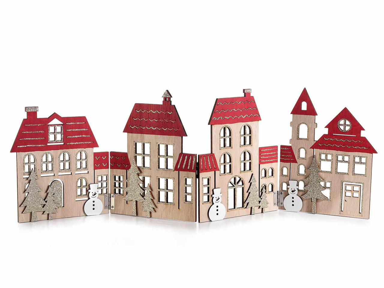 Decoratie de Craciun Gardulet din lemn cu casute rosii