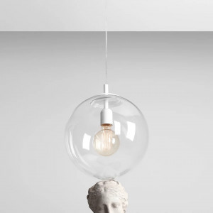 Pendul modern alb cu glob de sticla transparenta Globe – Design modern ...