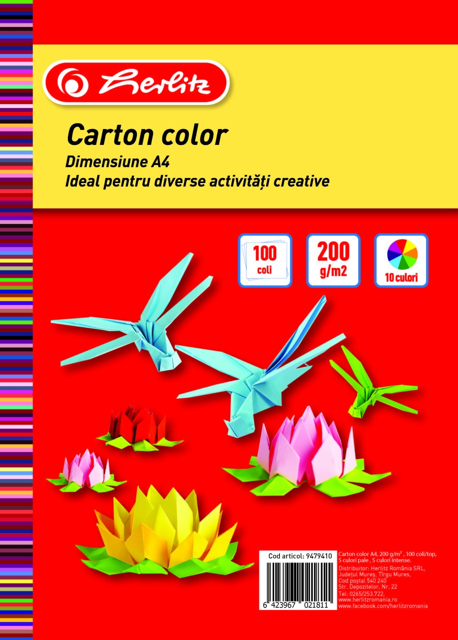 Carton color A4, 200 g, set 100, diverse culori
