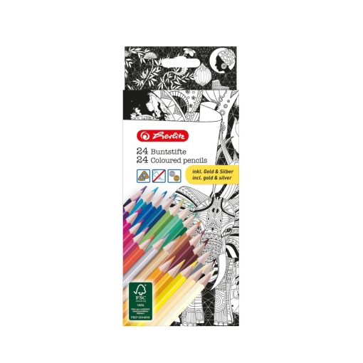 Creioane color Zentangle, set 24 incl. auriu si argintiu
