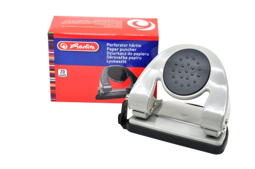 Perforator metal 20 coli cu blocare clapa, negru / gri