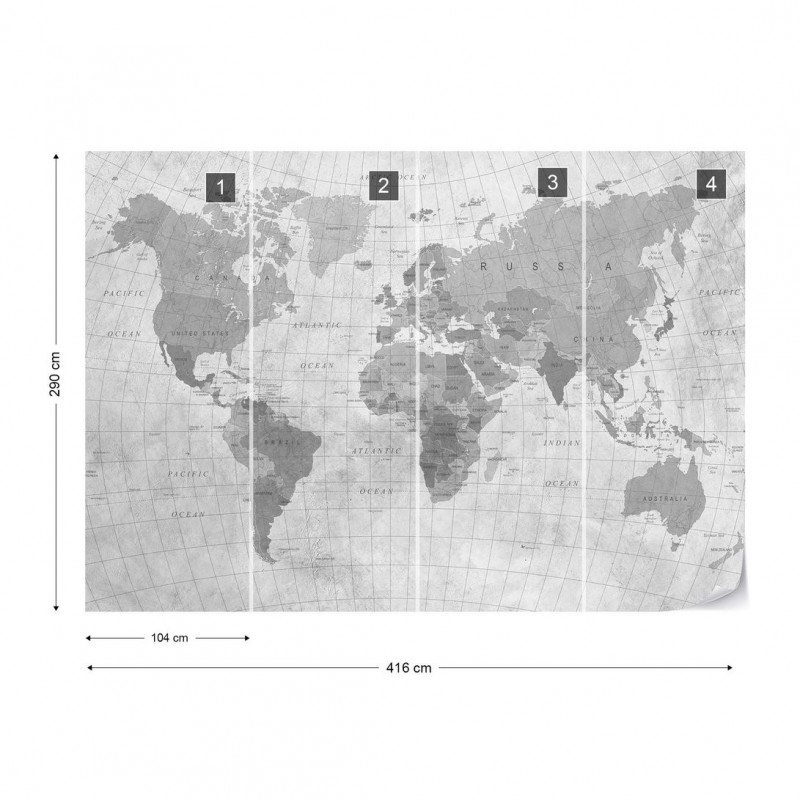 World Map Textured Monochrome