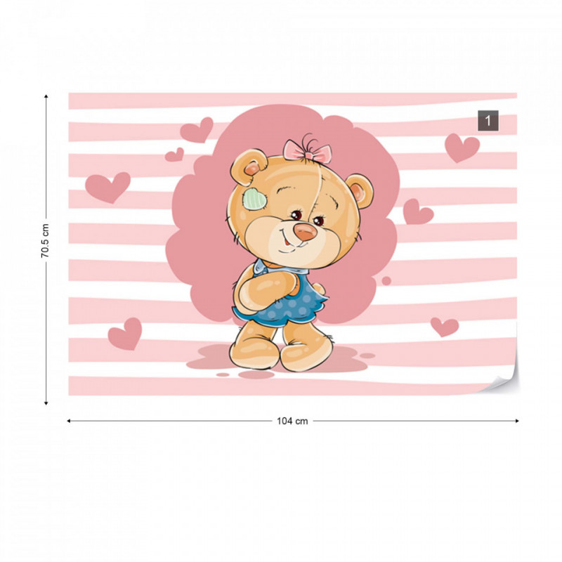 Fototapet - Ursulețul Claudia – Inimioare Roz