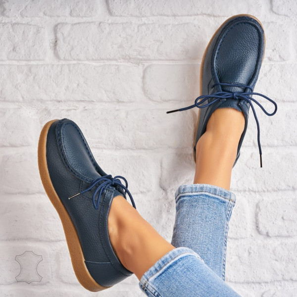 Дамски Естествени Кожени Мокасини Естествена Кожа Тъмносин Harla