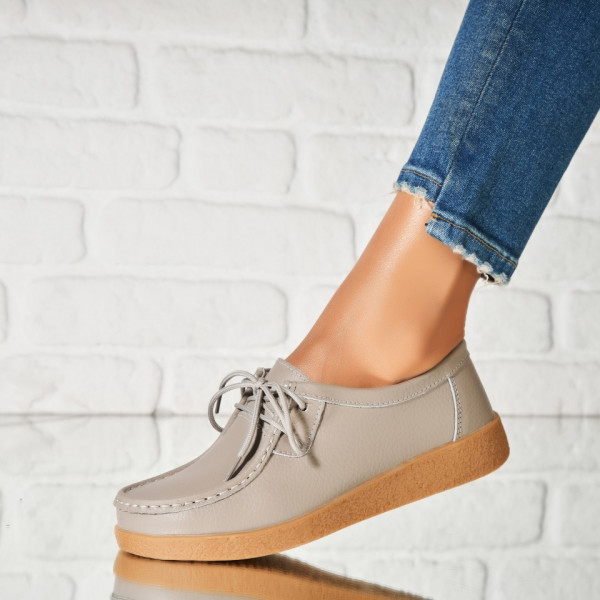 Дамски Естествени Кожени Мокасини Естествена Кожа Сив Harla