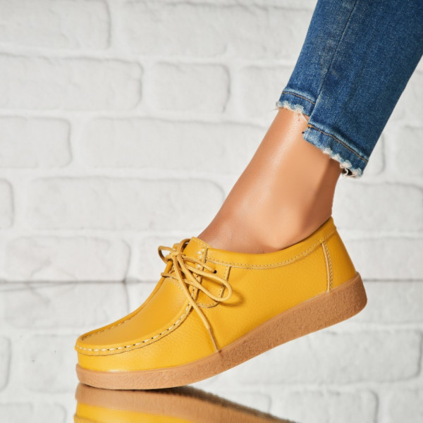 Дамски Естествени Кожени Мокасини Естествена Кожа Жълт Harla