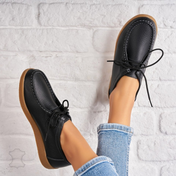 Дамски мокасини Естествена Кожа Черно Harla