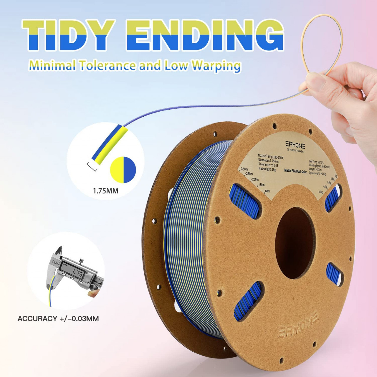 Filament ERYONE BLUE&YELLOW Matte Dual-Color PLA-1Kg 1.75mm