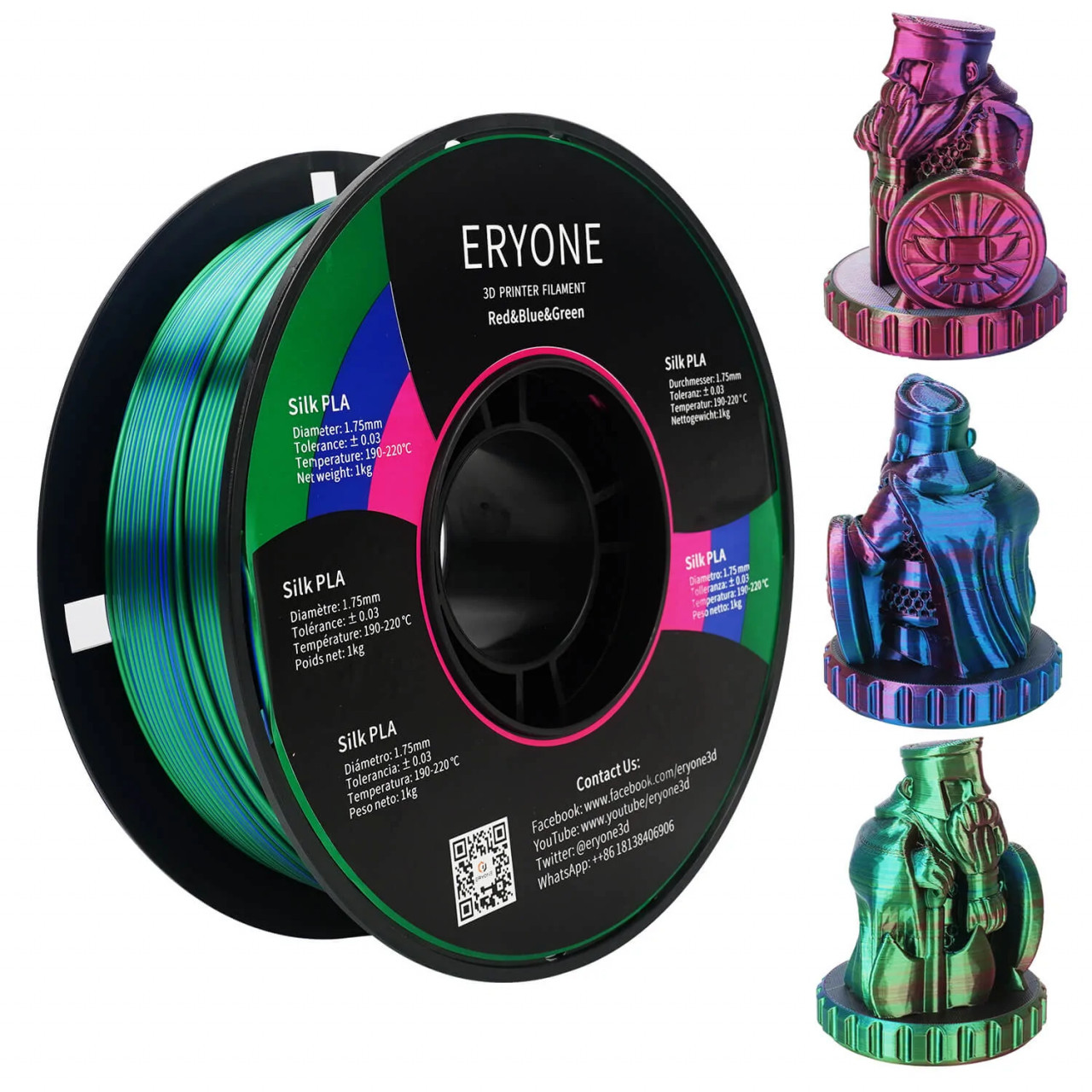 Filament ERYONE RED&BLUE&GREEN Triple-Color Silk PLA