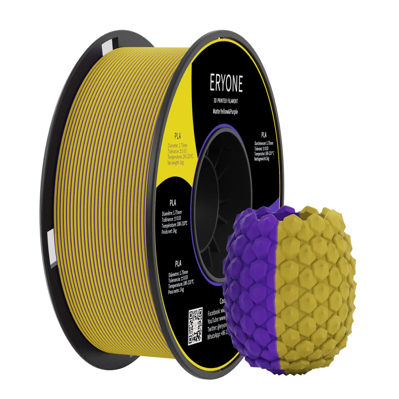 Filament ERYONE YELLOW&PURPLE Matte Dual-Color PLA-1Kg 1.75mm