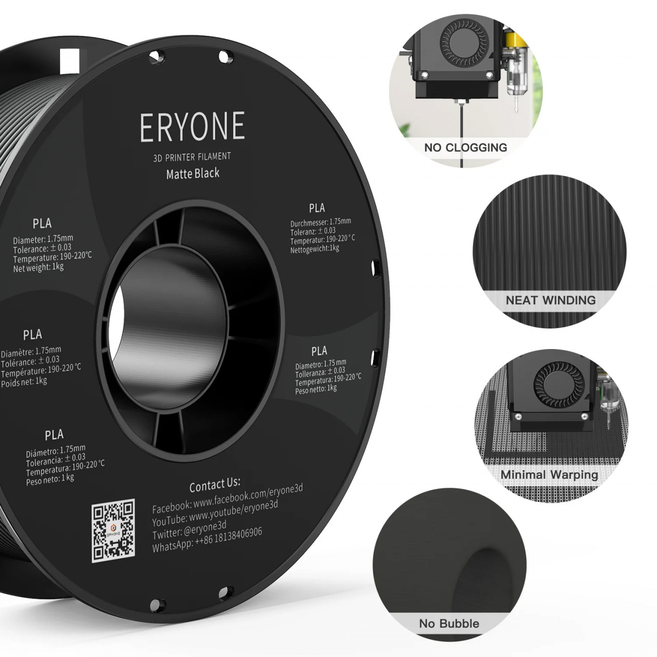 Filament ERYONE PLA Matte Black-1Kg