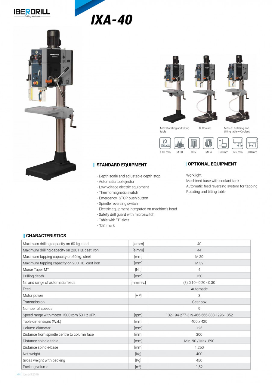 Masina de gaurit cu coloana IXA-40, Iberdrill