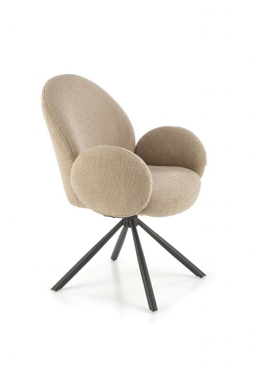 SCAUN DINING PIVOTANT K498, BEJ/NEGRU, TAPITERIE BOUCLE SI PICIOARE DIN ...