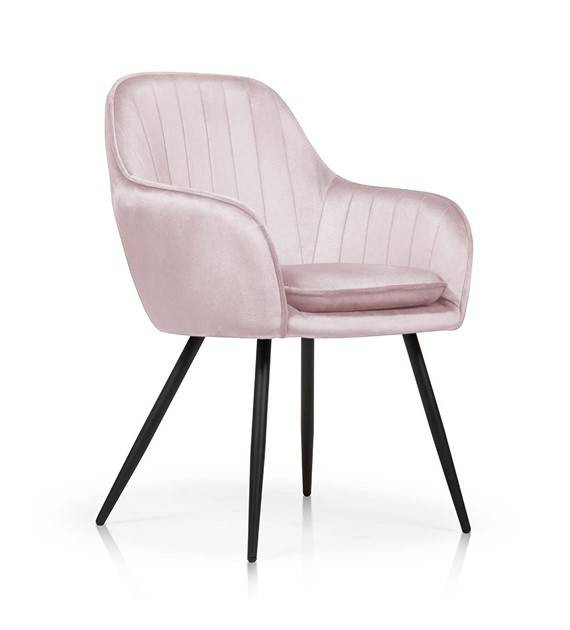 SCAUN DINING ROMA, ROZ/NEGRU, TAPITERIE DIN CATIFEA SI PICIOARE DIN ...