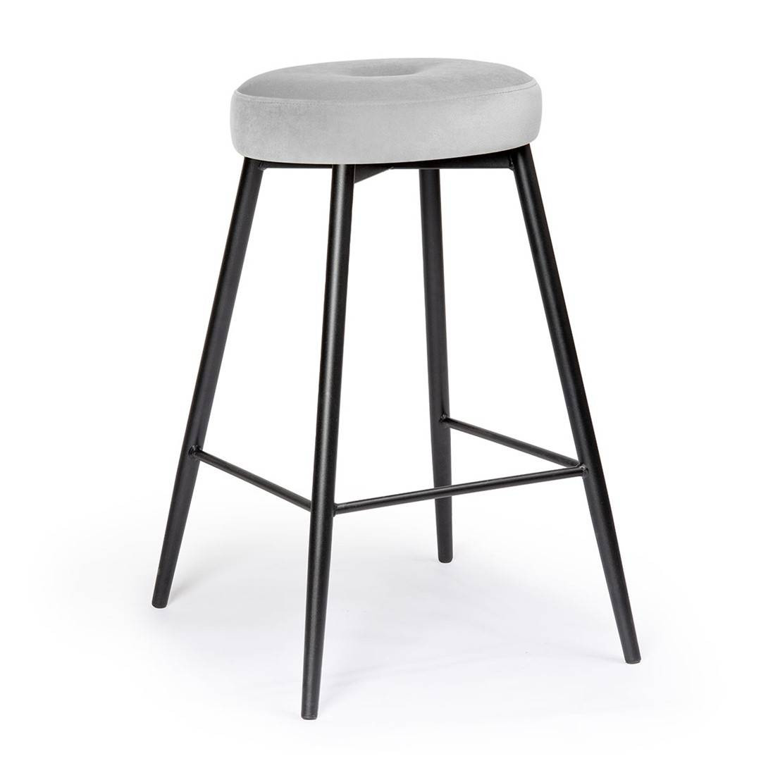 SCAUN DE BAR CONSU, 60 CM, GRI/NEGRU, TAPITERIE DIN CATIFEA SI PICIOARE ...