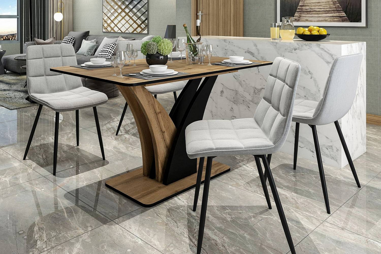 MASA DINING EXTENSIBILA VENTO, 120/160 CM, STEJAR ATISAN/NEGRU, DIN PAL ...