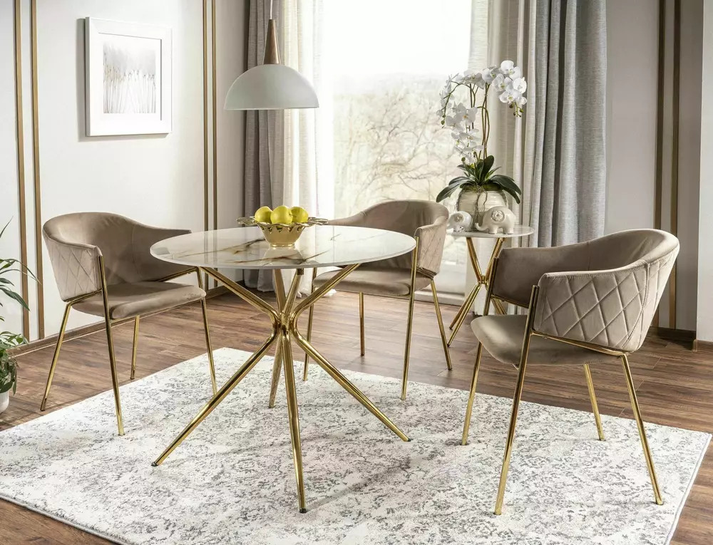 MASA DINING/LIVING AZALIA, EFECT DE MARMURA ALBA/AURIU, 90 CM, BLAT DIN ...