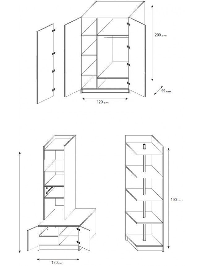 DULAP PENTRU CAMERA COPII RAJ1 KM ALB/GRI DESIGN MODERN 3D
