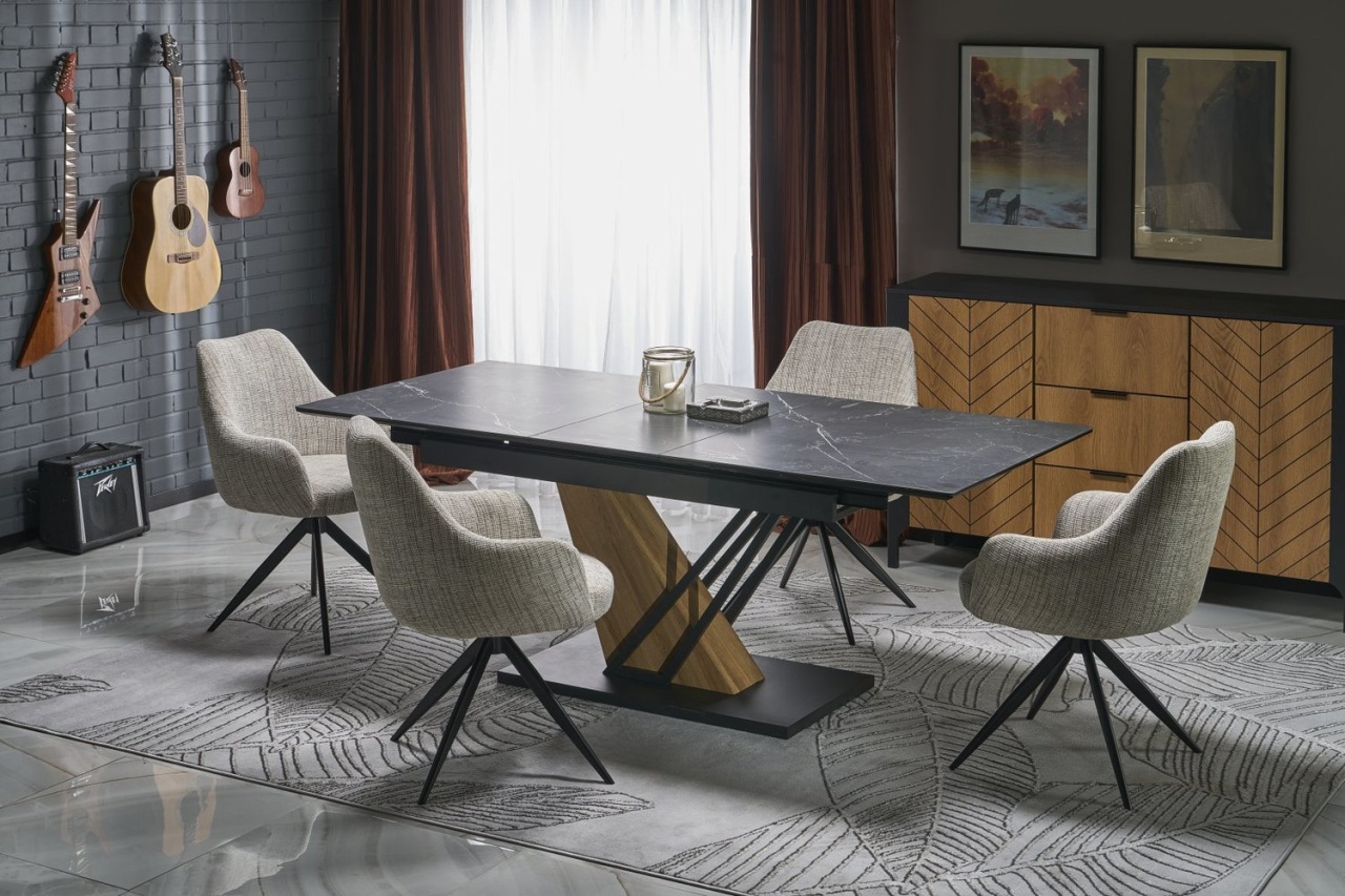 MASA EXTENSIBILA VOLANT, 160/200 CM, EFECT DE MARMURA NEAGRA/STEJAR ...
