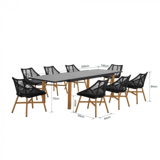 SET TERASA, MASA SI 8 SCAUNE, METAL SI RATAN, ARTIM GROUP COLLECTION