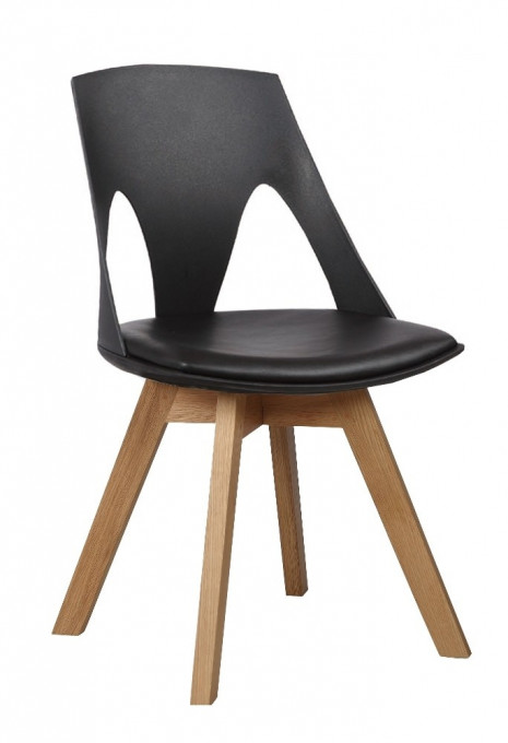 SCAUN NEGRU DIN PLASTIC CU BAZA DE LEMN HOLEY STIL MODERN B2