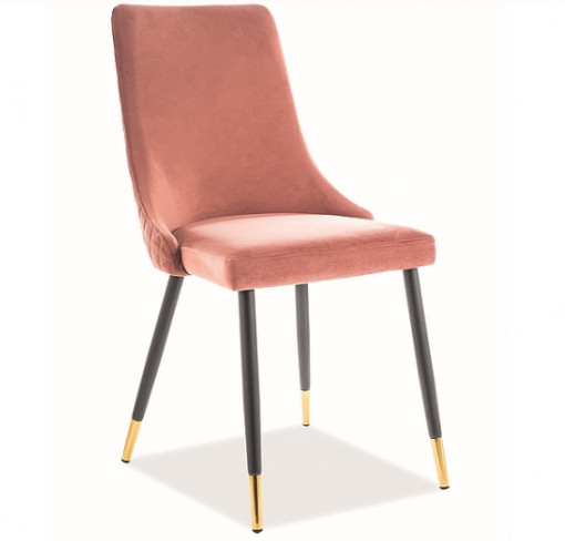 SCAUN DINING PIANO, ROZ ANTICHIZAT BLUVEL 52/NEGRU/AURIU, TAPITERIE DIN ...